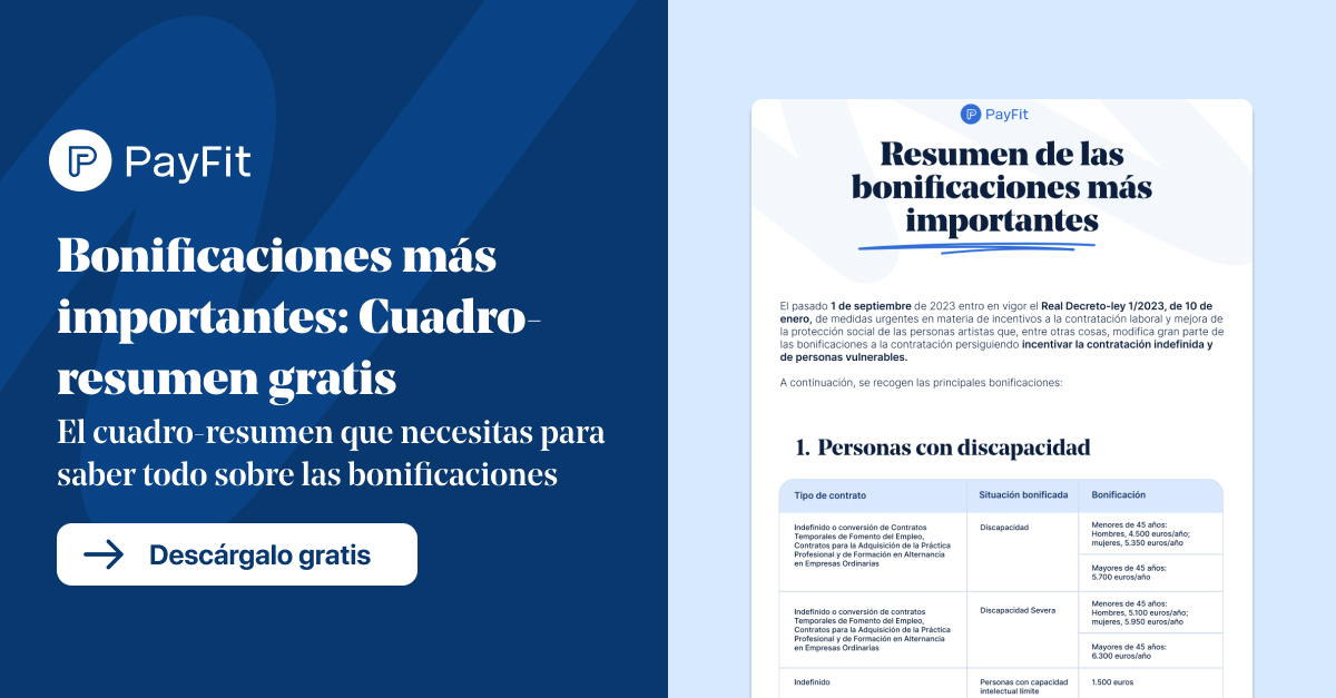 Bonificaciones a la contratación: Cuadro - resumen gratis